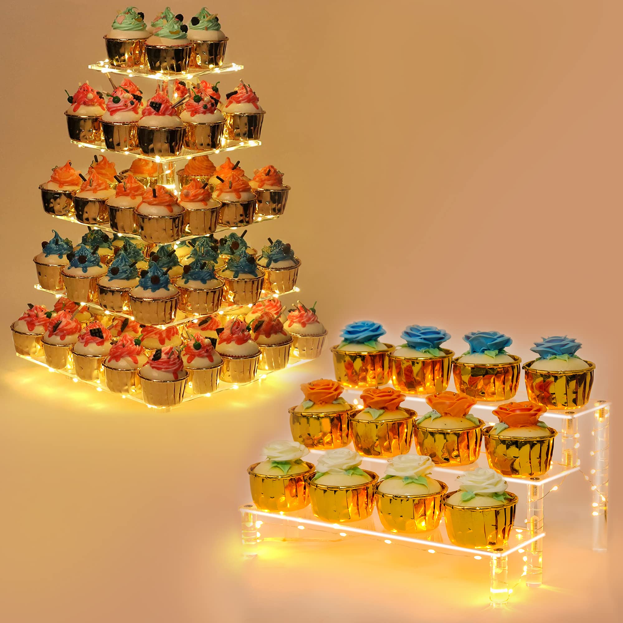 3 Tier Shelf Cake Pop Stand (Yellow) + 5 Tier Premium Cupcake Holder (Yellow)