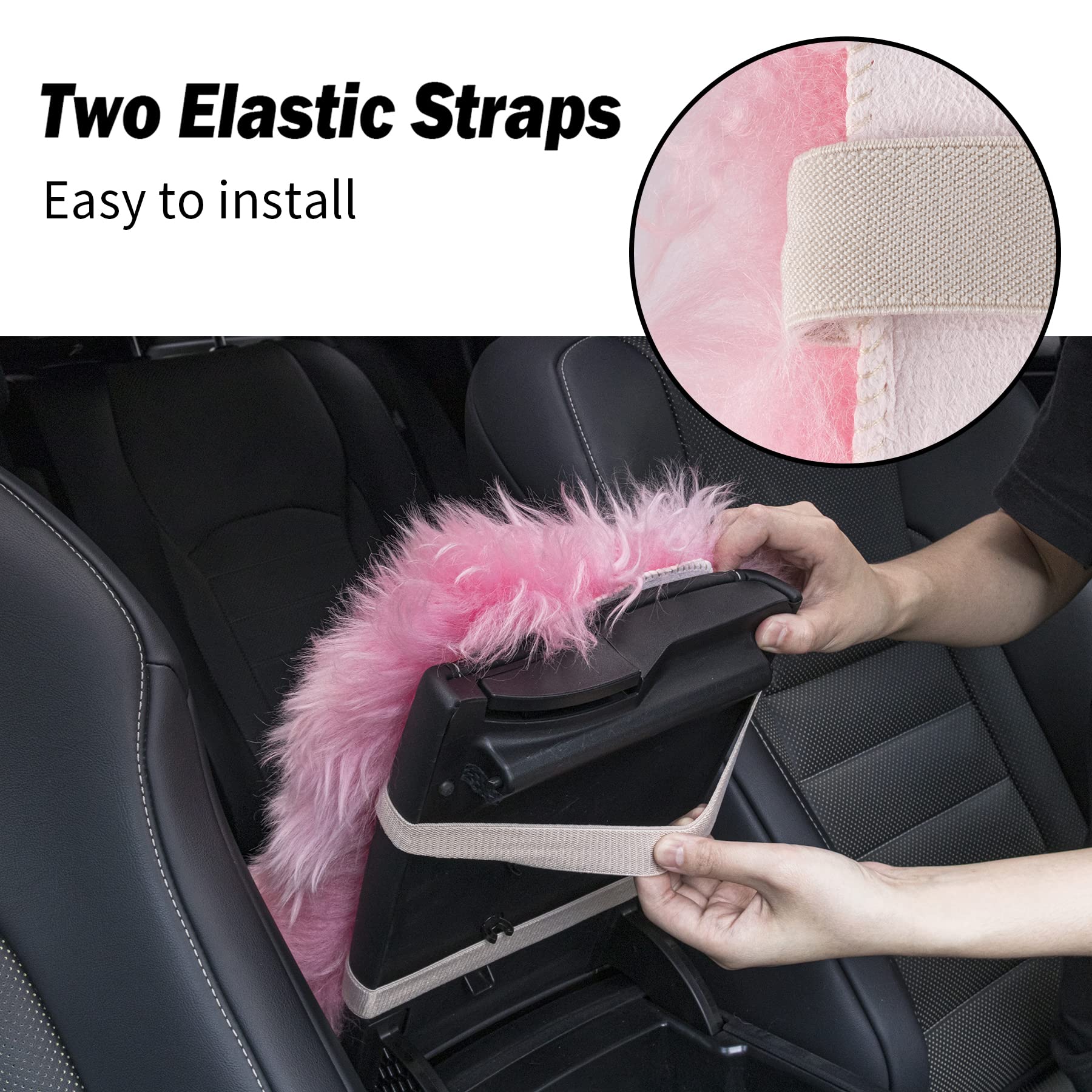 Amiss Genuine Wool Auto Center Console Pad, Universal Car Armrest Seat Box Cover, Soft Wool Auto Armrest Cover Protector for Most Vehicle, SUV, Truck, Car - Pink