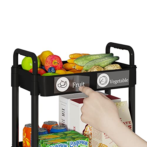 Laiensia 5-Tier Storage Cart,Multifunction Utility Rolling Cart Kitchen Storage Organizer,Mobile Shelving Unit Cart with Lockable Wheels for Bathroom,Laundry,with Classified Stickers,Black