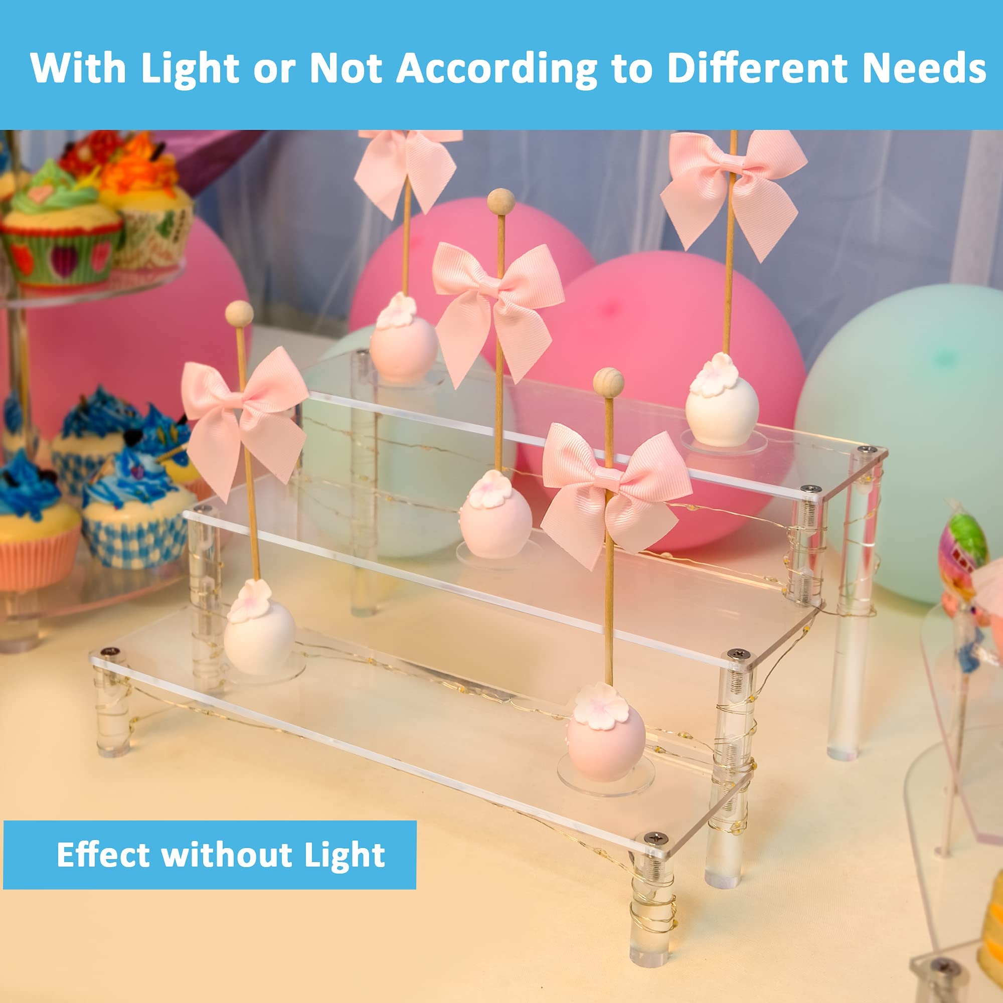 3 Tier Shelf Cake Pop Stand (Yellow) +5 Tier Premium Cupcake Holder – Acrylic Cupcake Tower Display – Cady Bar Party Décor – Acrylic Display for Pastry Weddings, Birthday (Colorful)