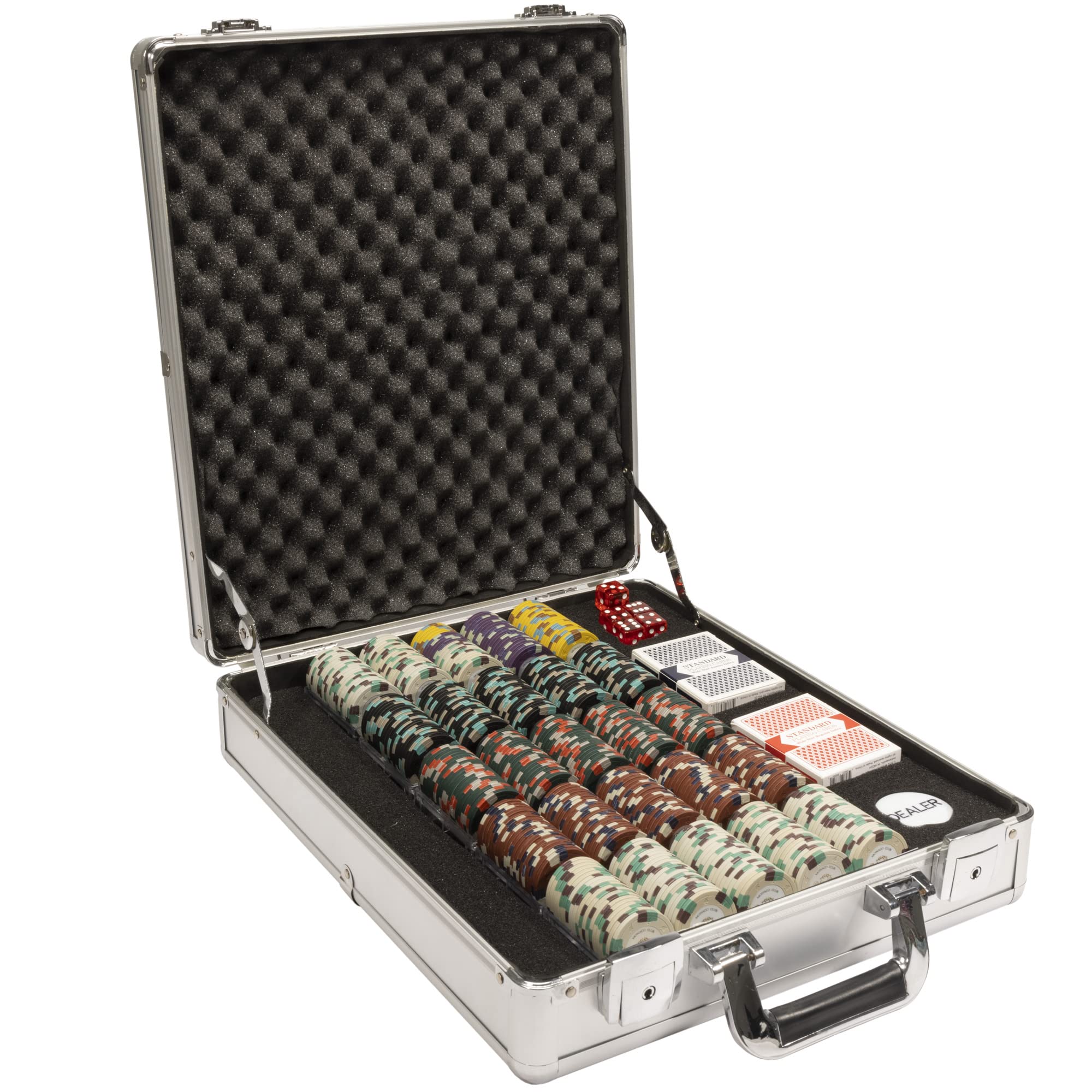 Monaco Club Poker Chip Set Aluminum Carry Case - Casino Clay Composite 13-Gram Quality Poker Chips - with Dice, Playing Cards - Heavy-Duty Protection - Locking Portable Case (500 ct. Premium)