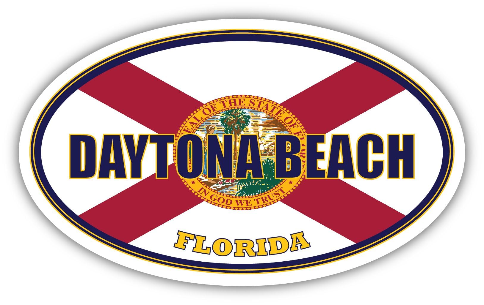 Daytona Beach City Florida State Flag | FL Flag Volusia County Oval State Colors Reflective Sticker Car Decal 3x5 inches
