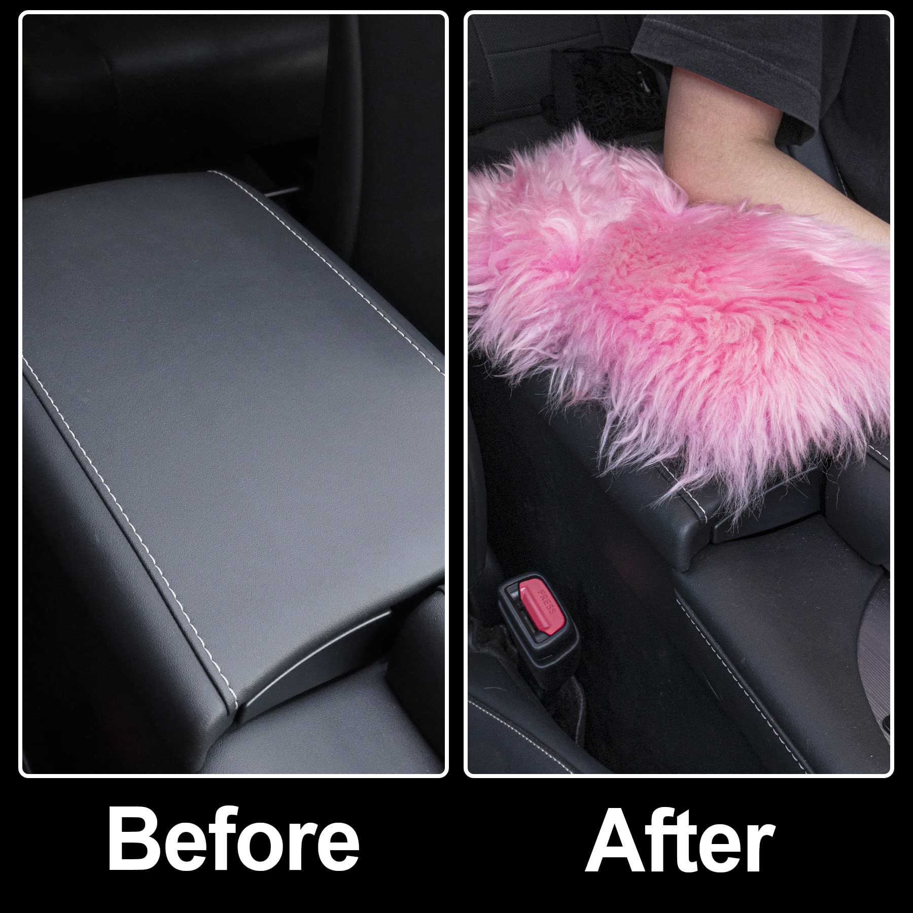 Amiss Genuine Wool Auto Center Console Pad, Universal Car Armrest Seat Box Cover, Soft Wool Auto Armrest Cover Protector for Most Vehicle, SUV, Truck, Car - Pink