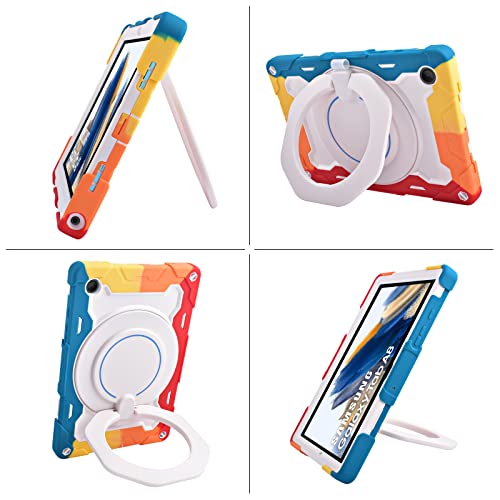 DETUOSI Galaxy Tab A8 10.5 Case with Rotate Stand & Shoulder Strap, Kids Friendly Shockproof Protective Case for Samsung Tab A8 10.5 inch 2022 (SM-X200/X205/X207), Red & Green