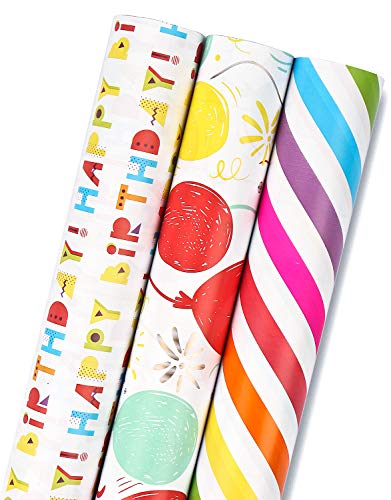 MAYPLUSS Birthday Wrapping Paper Roll - Mini Roll - 17 inch X 120 inch Per roll - Balloon Design (42.3 sq.ft.TTL)