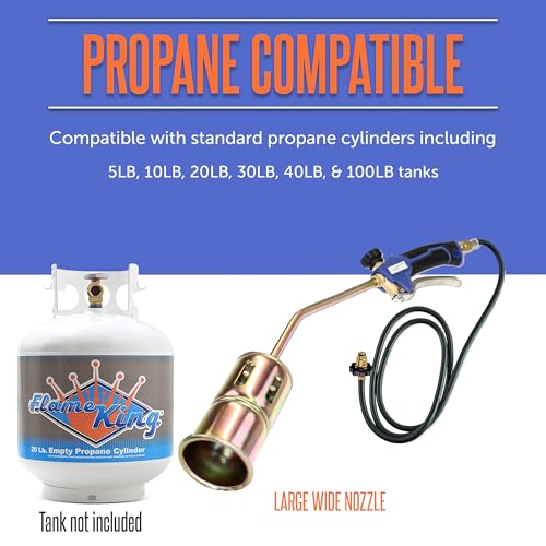 Flame King Propane Torch Kit Heavy Duty Weed Burner, 320,000 BTU with 6-ft Hose for Weed Burning, Melting Ice and Snow, and Roofing