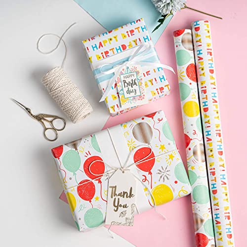 MAYPLUSS Birthday Wrapping Paper Roll - Mini Roll - 17 inch X 120 inch Per roll - Balloon Design (42.3 sq.ft.TTL)