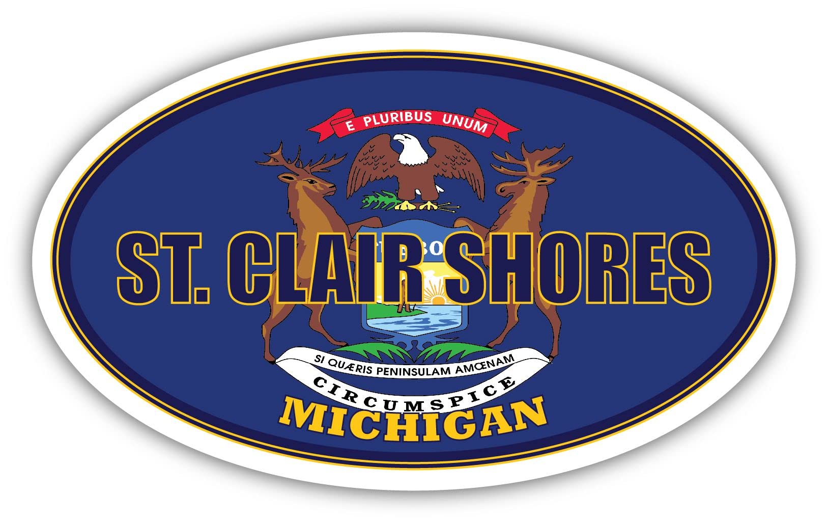St. Clair Shores City Michigan State Flag | MI Flag Macomb County Oval State Colors Bumper Sticker Car Decal 3x5 inches