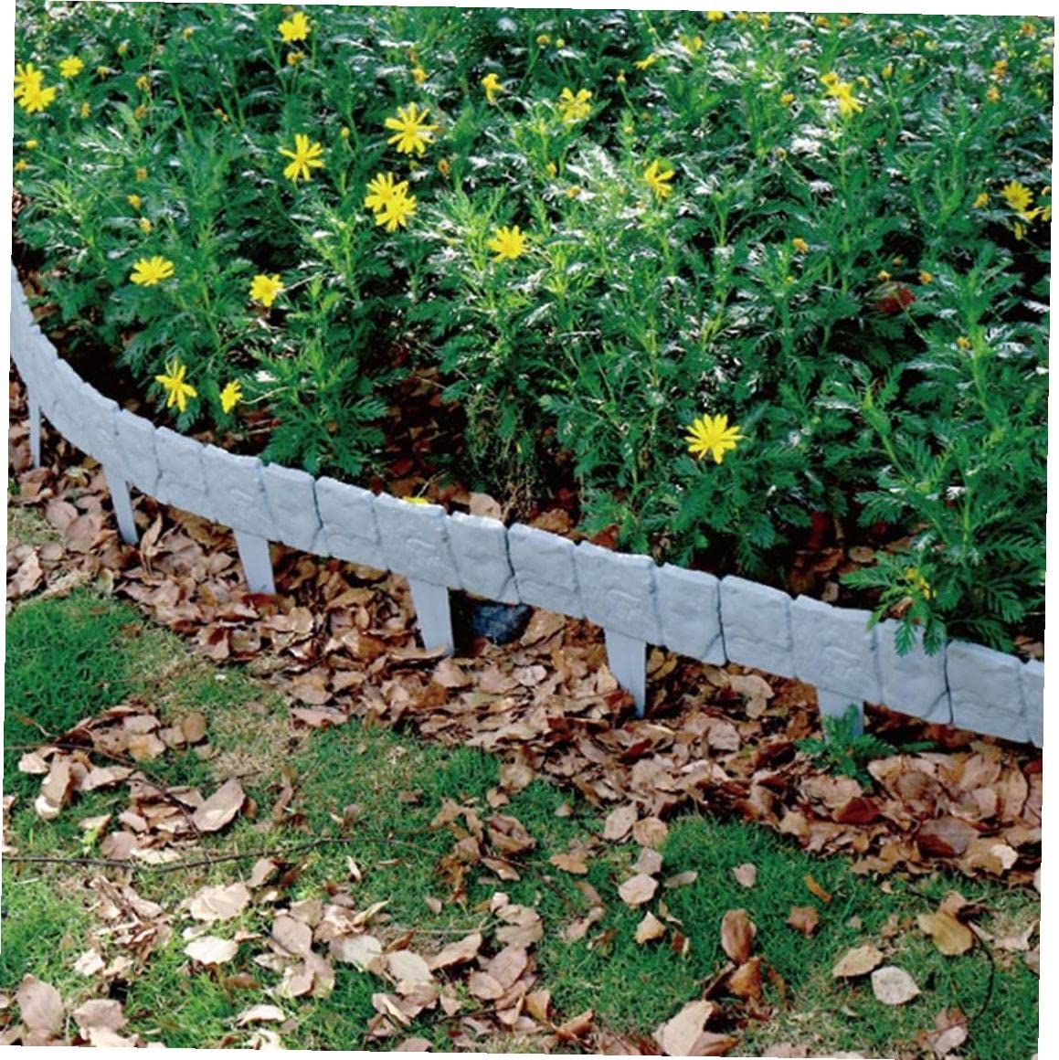 20pcs Plastic Stone Effect Garden Fence Decorative Flower Bed Border Edging Grey Interlocking Lawn Landscape Stakes
