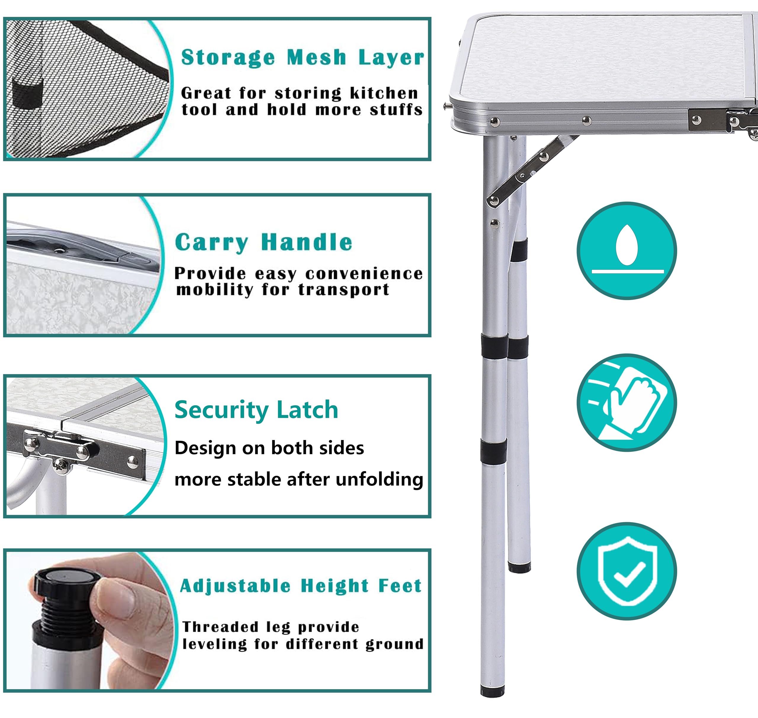 YihuiKo Adjustable Height Camping Table with Mesh Layer, 23.6" x 15.7" Portable Folding Camp Tables with Aluminum Legs for Outdoor Camp, Picnic, Beach, Backyard, Tailgate Cooking, 3 Heights…