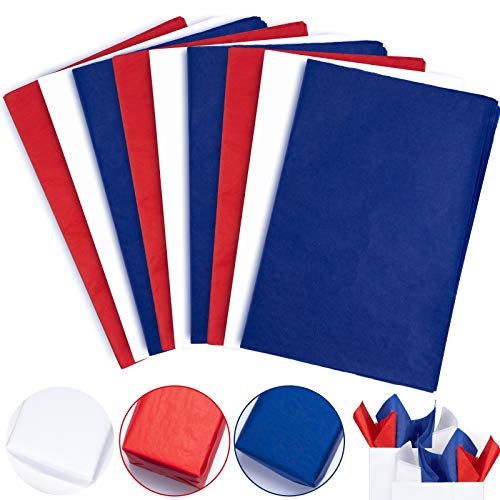 Whaline 120 Sheet Tissue Paper Crepe Paper White Blue Red Gift Wrapping Paper American Flag Colors Wrap Tissue Paper Independence Day Paper for July Veterans Day Art Crafts 4th of, 15 x 20 Inch