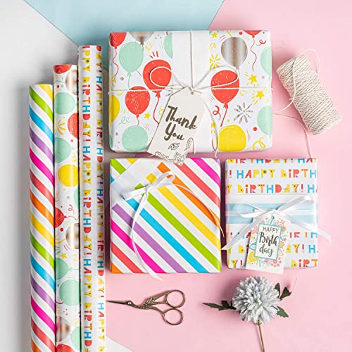 MAYPLUSS Birthday Wrapping Paper Roll - Mini Roll - 17 inch X 120 inch Per roll - Balloon Design (42.3 sq.ft.TTL)
