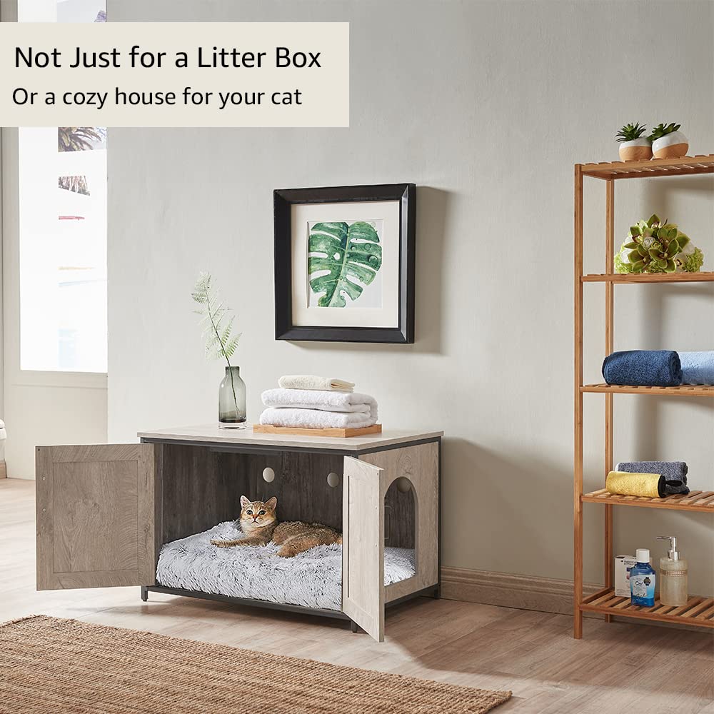 unipaws Top Opening Cat Litter Box Enclosure, Flip Top XL Extra Large Cat Box Furniture, Friendly to Elderly People, High Jumbo Automatic Litter Box Cover Hidden for Large Cat
