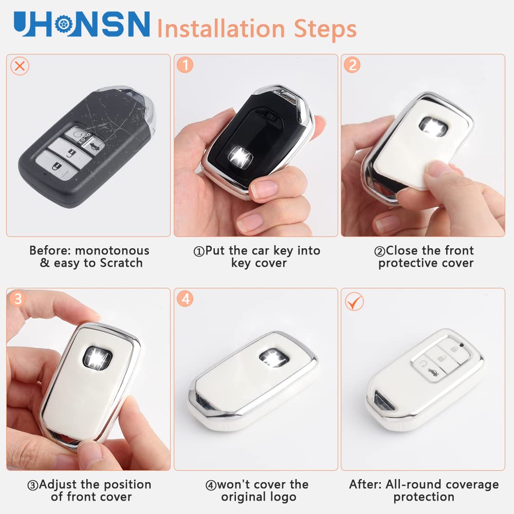 UHONSN Key Fob Cover for Honda Accessories Accord Civic Car Keychain Case Smart Remote Keys Protector Pilot Odyssey 2017-2021 Keycover White