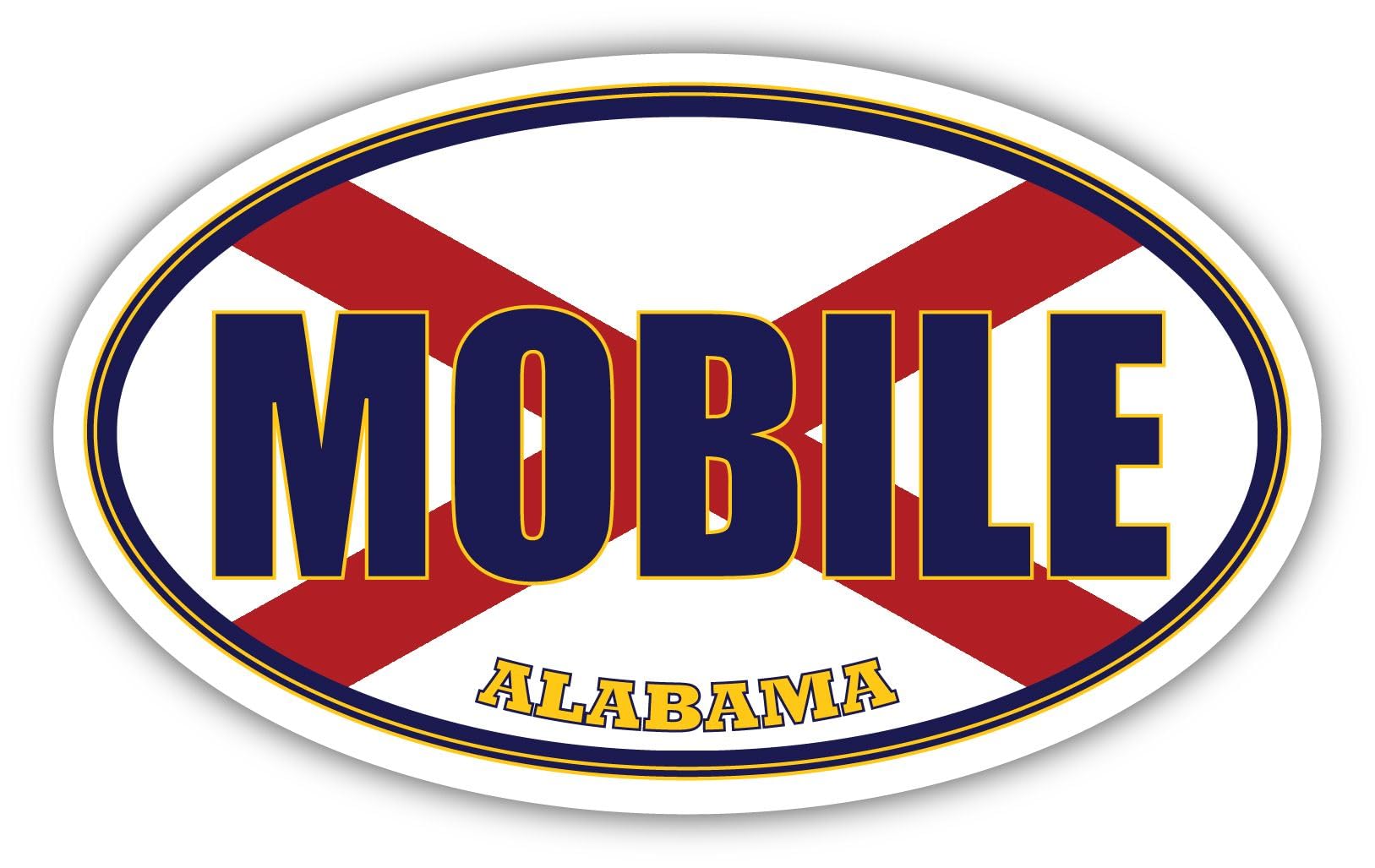 Mobile City Alabama State Flag | AL Flag Mobile County Oval State Colors Reflective Sticker Car Decal 3x5 inches