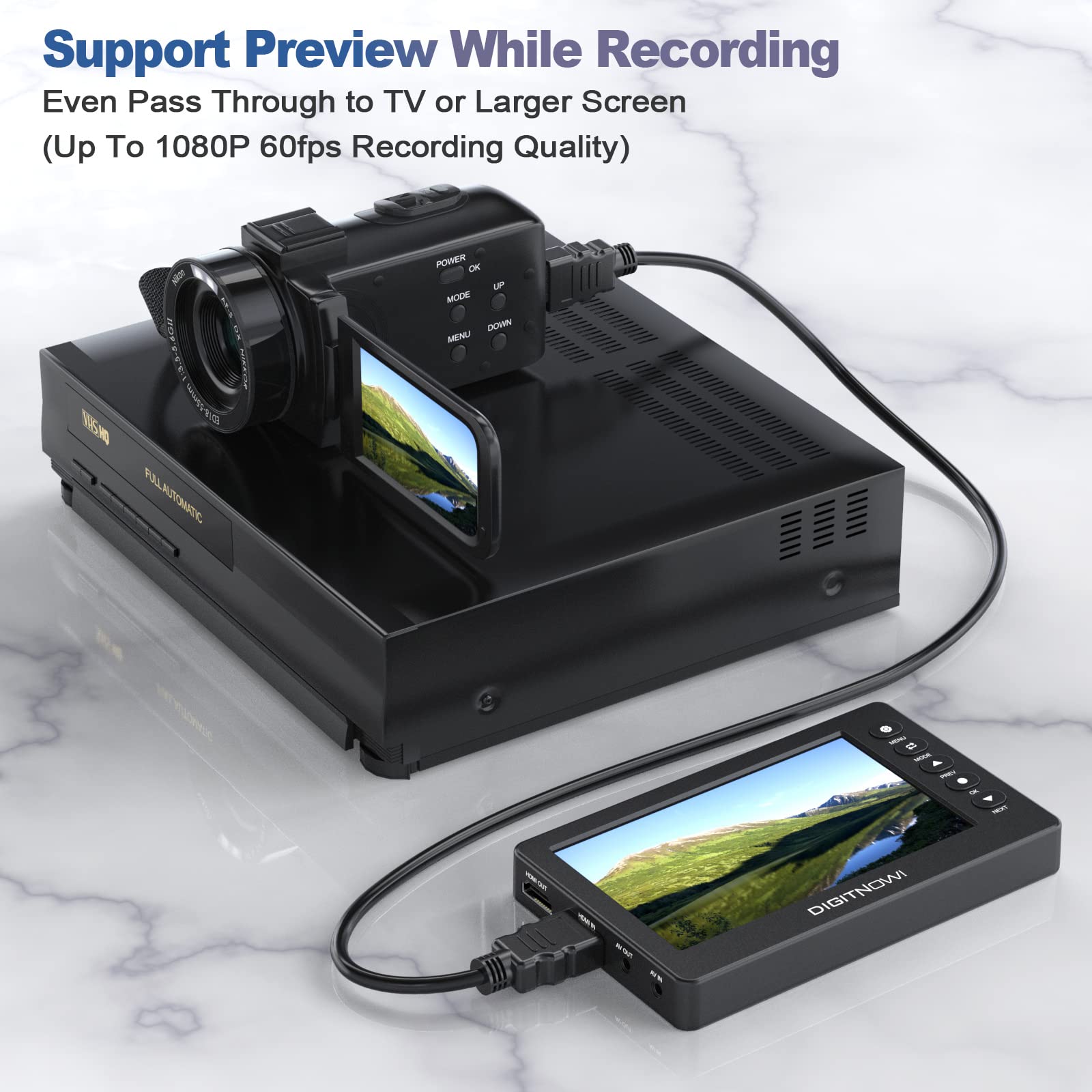 DIGITNOW Video to Digital Converter, VCR VHS to Digital Converter with 5" OLED Screen, Video Recorder Capture Device from DVD, RCA, Hi8, Camcorders, Gaming Systems, Support AV and HDMI