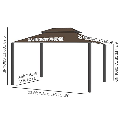 Outsunny 11' x 15' Hardtop Gazebo Canopy with Polycarbonate Roof, Aluminum Frame, Permanent Pavilion Outdoor Gazebo with Netting, for Patio, Garden, Backyard, Deck, Lawn, Beige