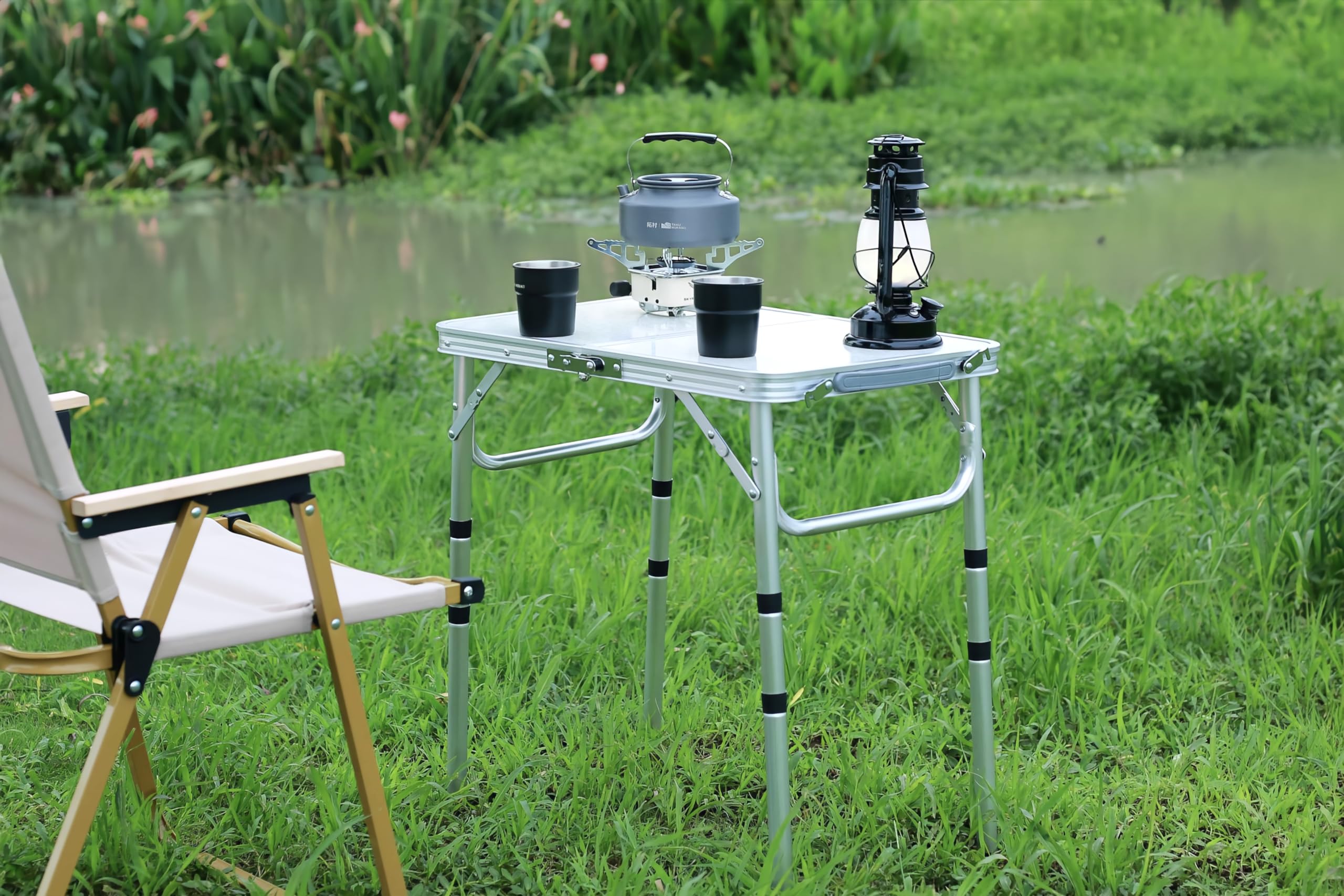 YihuiKo Adjustable Height Camping Table with Mesh Layer, 23.6" x 15.7" Portable Folding Camp Tables with Aluminum Legs for Outdoor Camp, Picnic, Beach, Backyard, Tailgate Cooking, 3 Heights…