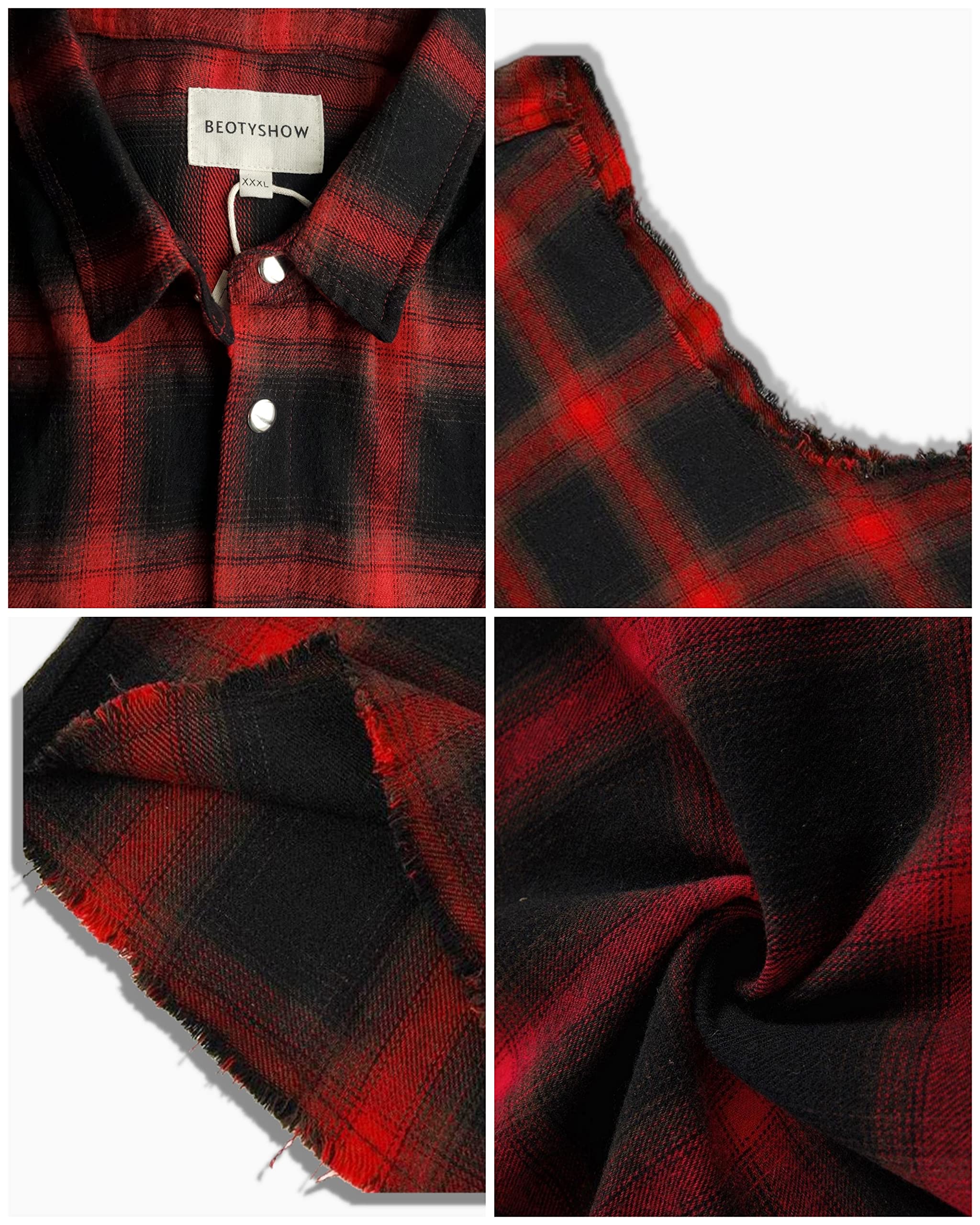 Men's Sleeveless Flannel Plaid Shirts Casual Button Down Cowboy Vest Shirts A: Red Medium