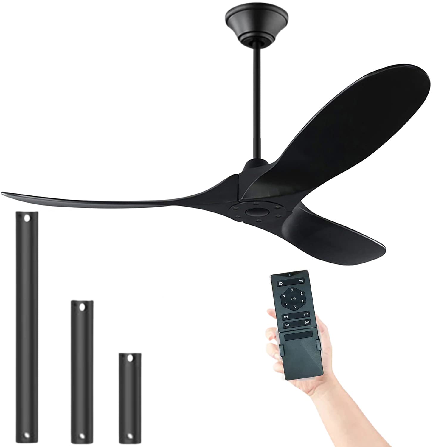 XCWIIE Modern Ceiling Fan No Light 60" Outdoor Ceiling Fans Black Ceiling Fan, Retro Wood Ceiling Fans, DC Motor, for Restaurant Living Room Bedroom Inverter Silent Fan with Remote Timing ​Function