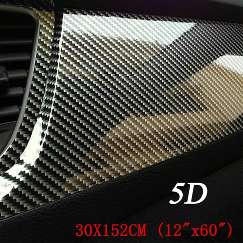 Auto Accessories 5D Glossy Carbon Fiber Wrap Vinyl Film Car Interior Wrap Stickers, Car DIY Interior Exterior (12 * 60inch) (US Stock)