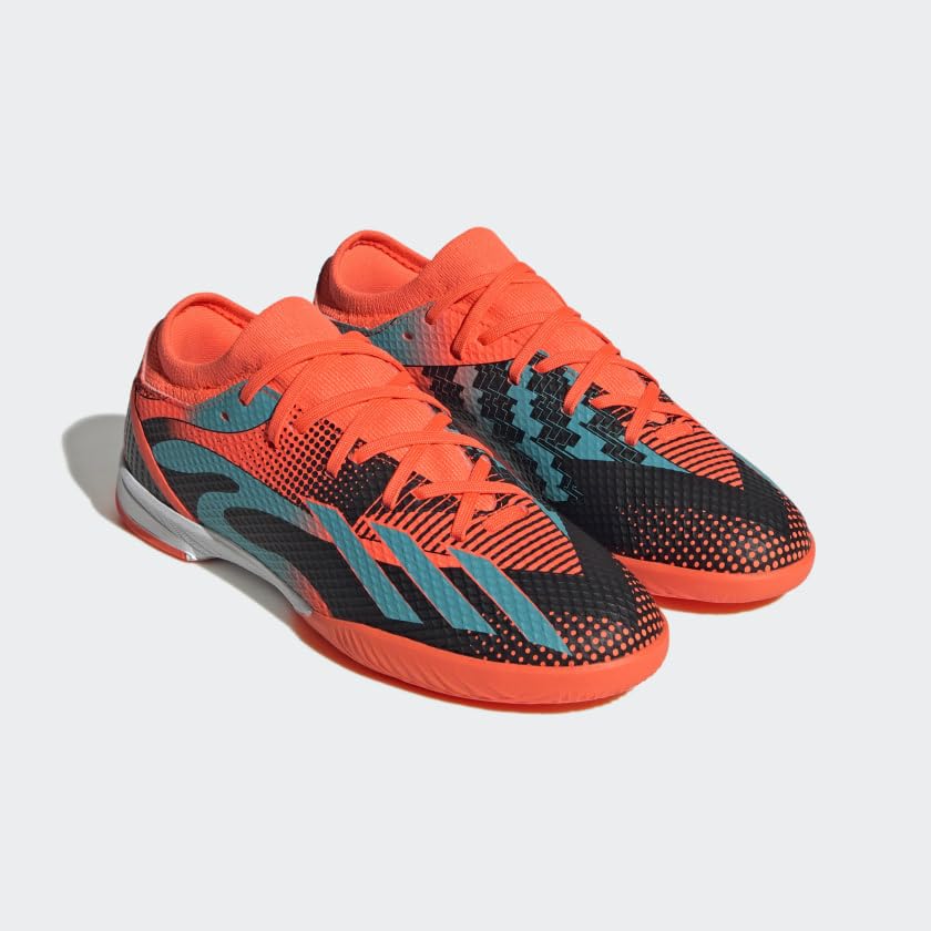 adidas X SPEEDPORTAL Messi.3 Indoor Soccer Shoe, Team Solar Orange/Mint Rush/Black, 2 US Unisex Little Kid