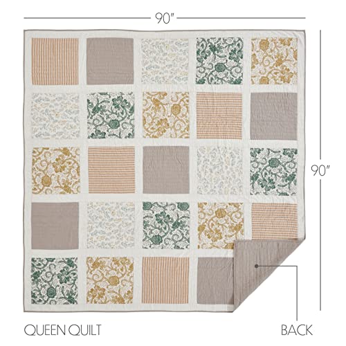 VHC Brands Dorset, Farmhouse Quilt Reversible Patchwork, Queen, Gold & Brown, 90x90