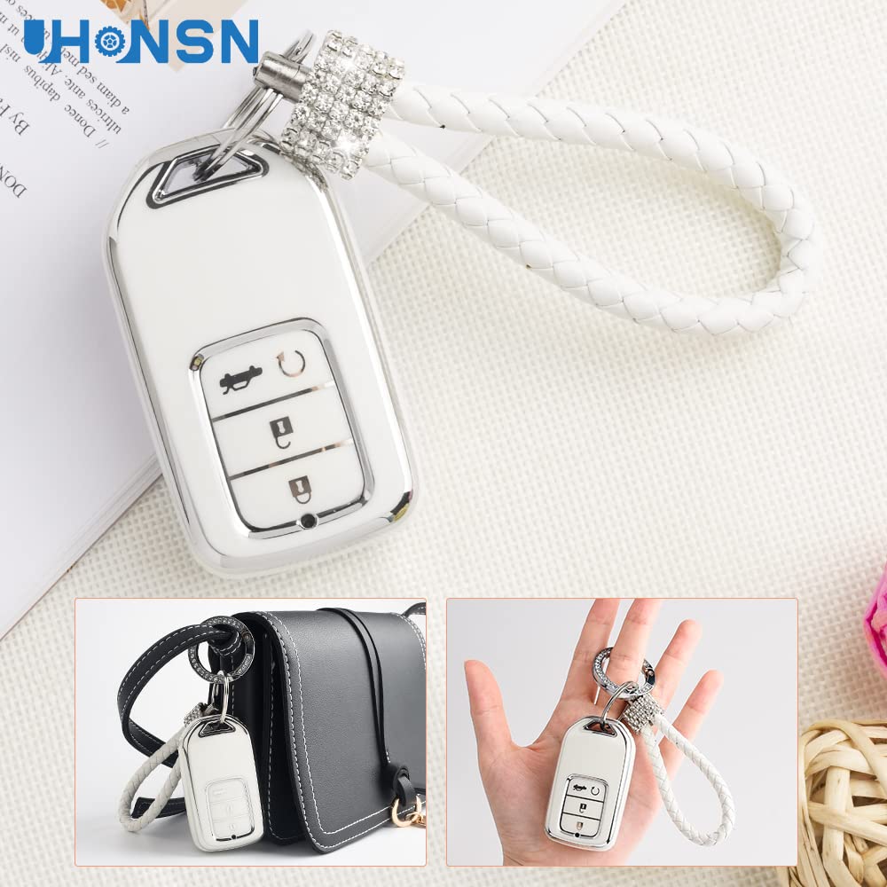 UHONSN Key Fob Cover for Honda Accessories Accord Civic Car Keychain Case Smart Remote Keys Protector Pilot Odyssey 2017-2021 Keycover White