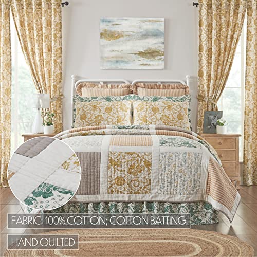 VHC Brands Dorset, Farmhouse Quilt Reversible Patchwork, Queen, Gold & Brown, 90x90