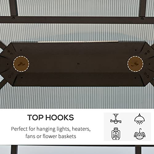 Outsunny 11' x 15' Hardtop Gazebo Canopy with Polycarbonate Roof, Aluminum Frame, Permanent Pavilion Outdoor Gazebo with Netting, for Patio, Garden, Backyard, Deck, Lawn, Beige