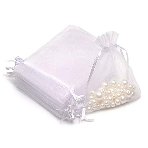 Akstore 50Pcs 3.15"x4"(8x10cm) Sheer Drawstring Organza Jewelry Pouches Wedding Party Christmas Favor Gift Bags (White, 3.15x4)