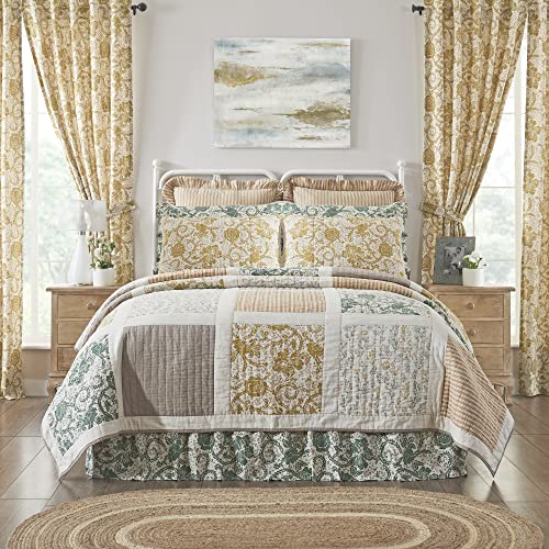 VHC Brands Dorset, Farmhouse Quilt Reversible Patchwork, Queen, Gold & Brown, 90x90