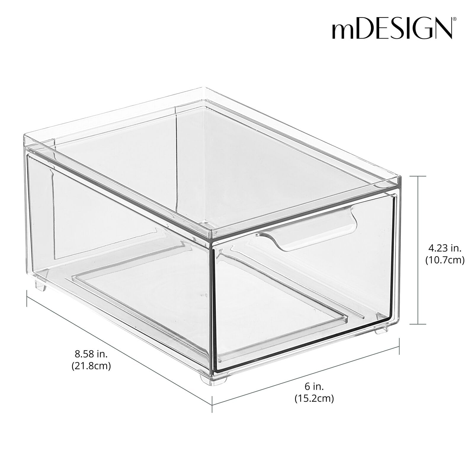 mDesign Stackable Storage Containers Box with Pull-Out Drawer - Stacking Plastic Drawers Bins for Kitchen Pantry and Cupboard, Cabinet, Counter, Island and Tables - Lumiere Collection - 2 Pack - Clear