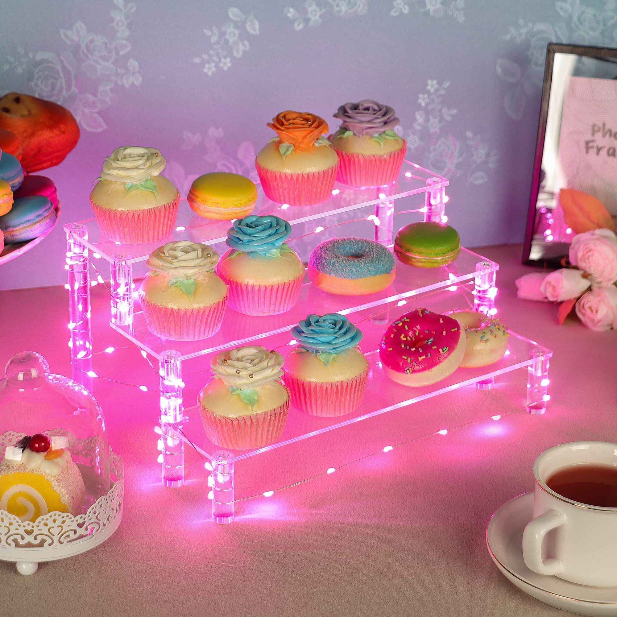 YestBuy 3 Tier Shelf Cupcake Stand (Pink) + 5 Tier Premium Cupcake Holder (Pink)