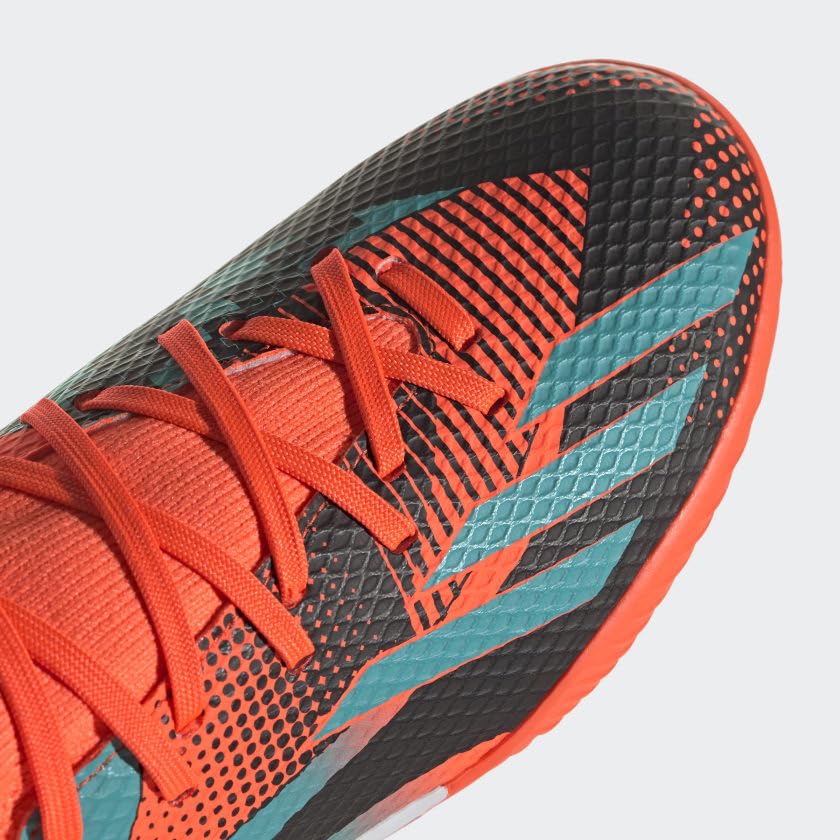 adidas X SPEEDPORTAL Messi.3 Indoor Soccer Shoe, Team Solar Orange/Mint Rush/Black, 2 US Unisex Little Kid