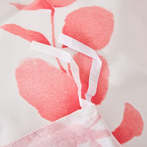 LAMEJOR Duvet Cover Set Queen Size White/Pink Leaves Floral Bedding Set Comforter Cover (1 Duvet Cover+2 Pillowcases)