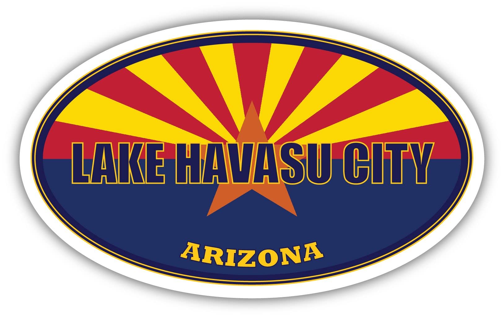 Lake Havasu City City Arizona State Flag | AZ Flag Mohave County Oval State Colors Bumper Sticker Car Decal 3x5 inches