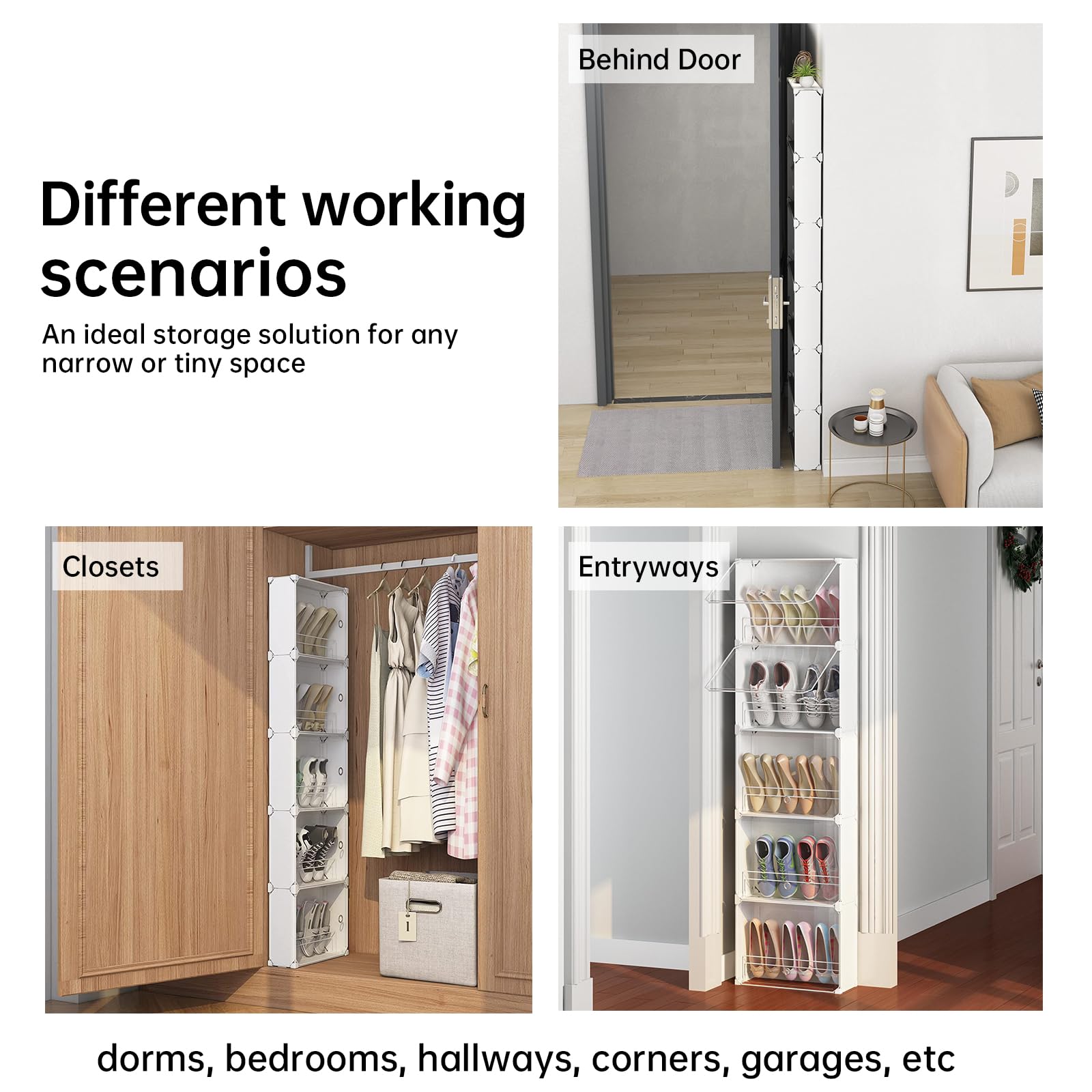 MAGINELS 5-Tier Slim Shoe Rack Organizer,Thin Storage Shelf for Closet,Hidden Shoes Cabinet for Small Spaces,Narrow Shelves for Wall Behind Door,Entryway,White