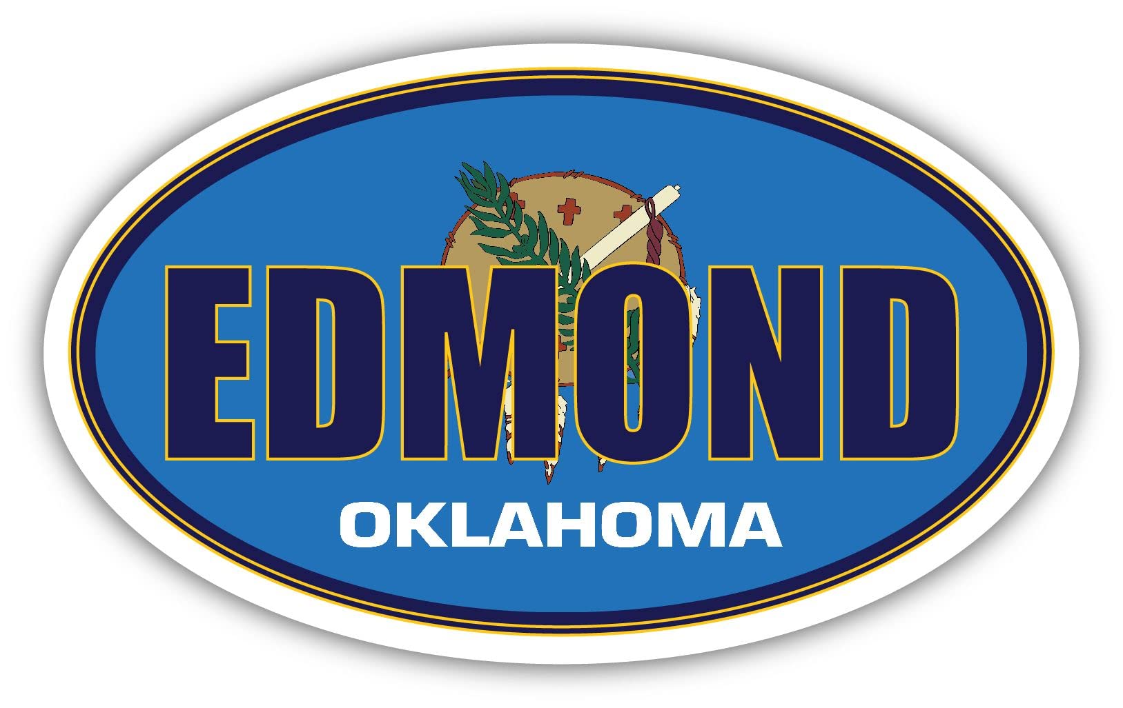 Edmond City Oklahoma State Flag | OK Flag Oklahoma County Oval State Colors Bumper Sticker Car Decal 3x5 inches