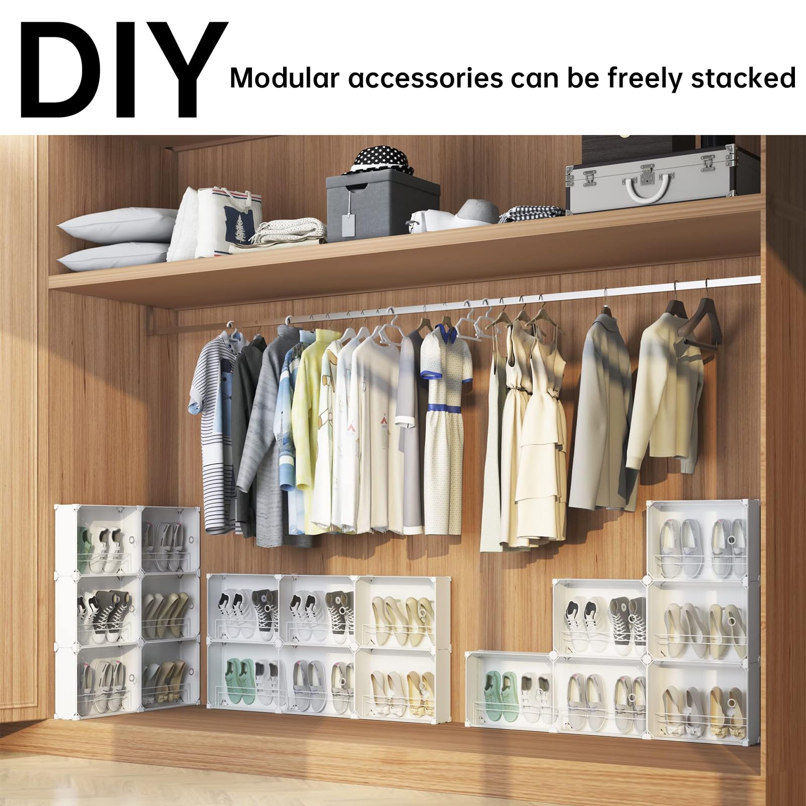 MAGINELS 5-Tier Slim Shoe Rack Organizer,Thin Storage Shelf for Closet,Hidden Shoes Cabinet for Small Spaces,Narrow Shelves for Wall Behind Door,Entryway,White