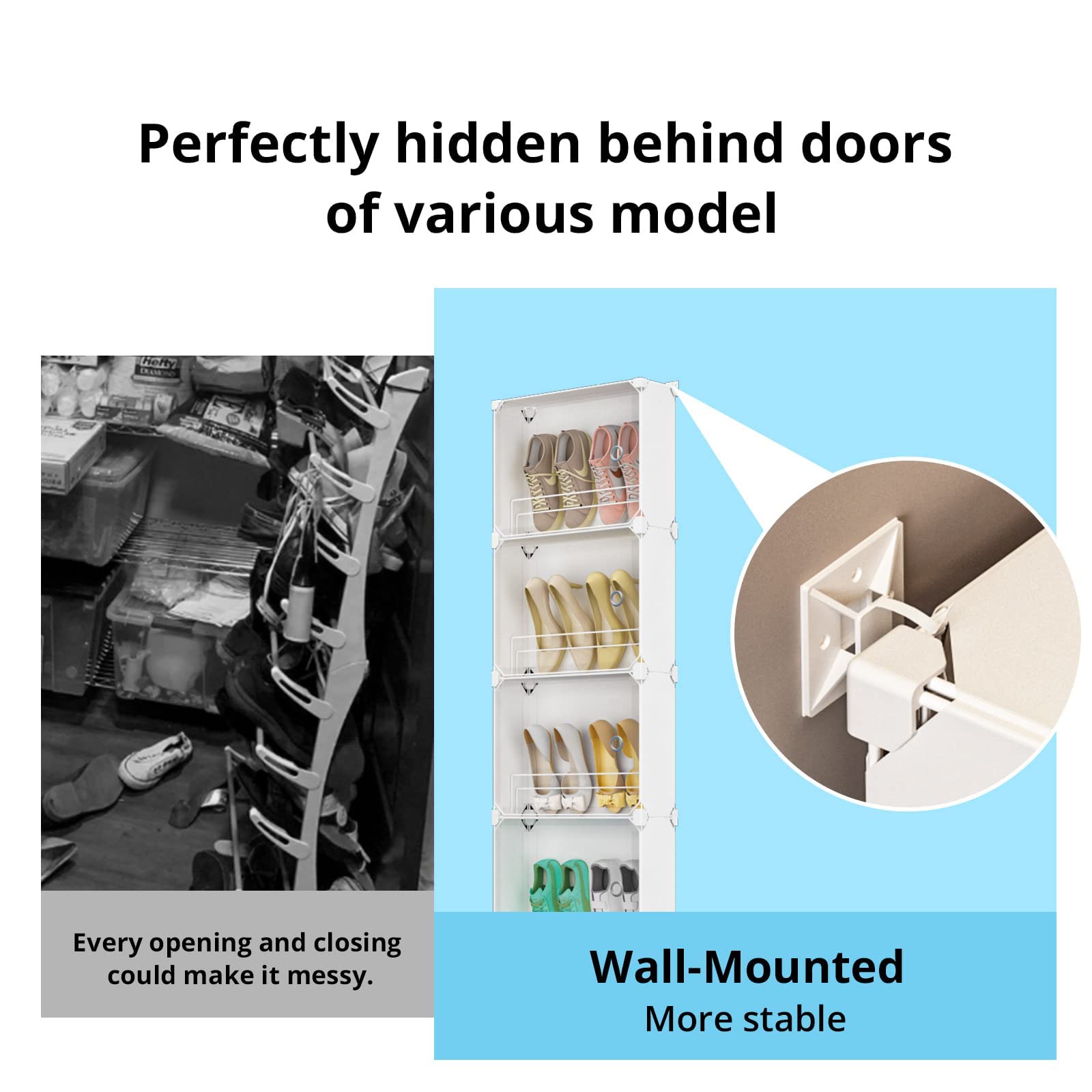MAGINELS 5-Tier Slim Shoe Rack Organizer,Thin Storage Shelf for Closet,Hidden Shoes Cabinet for Small Spaces,Narrow Shelves for Wall Behind Door,Entryway,White