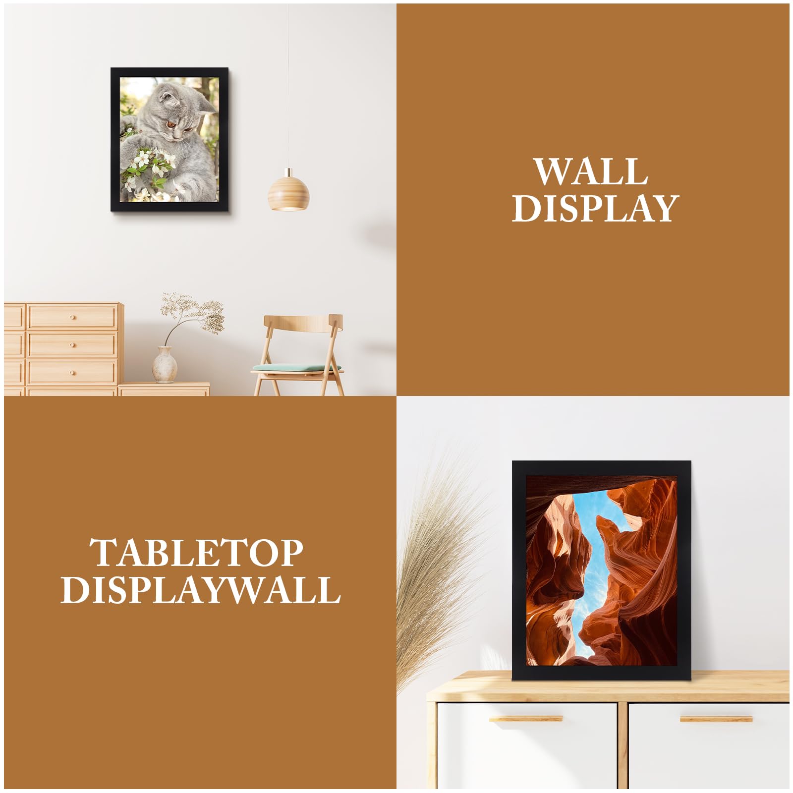 Golden State Art, 16x20 Picture Frame - Wide Molding - Wood Grain Rustic Style - Great for Displaying Pictures, Puzzle, Poster, Artwork (Black, 2 Pack)