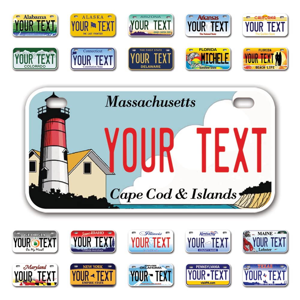 InkMyPlate Personalized Massachusetts Cape Mini License Plate | Choose from 50 States Bike 6x3 in Custom for Kids Power Wheels Golf Cart, Motorcycle, Moped, Wagons, ATV Aluminum, 6''X3''