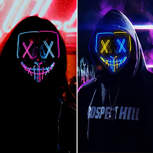 Stegosaurus 2 Packs LED Mask, Halloween Led Mask Light Up Mask with 3 Light Modes for Festival Party, 2 Colors