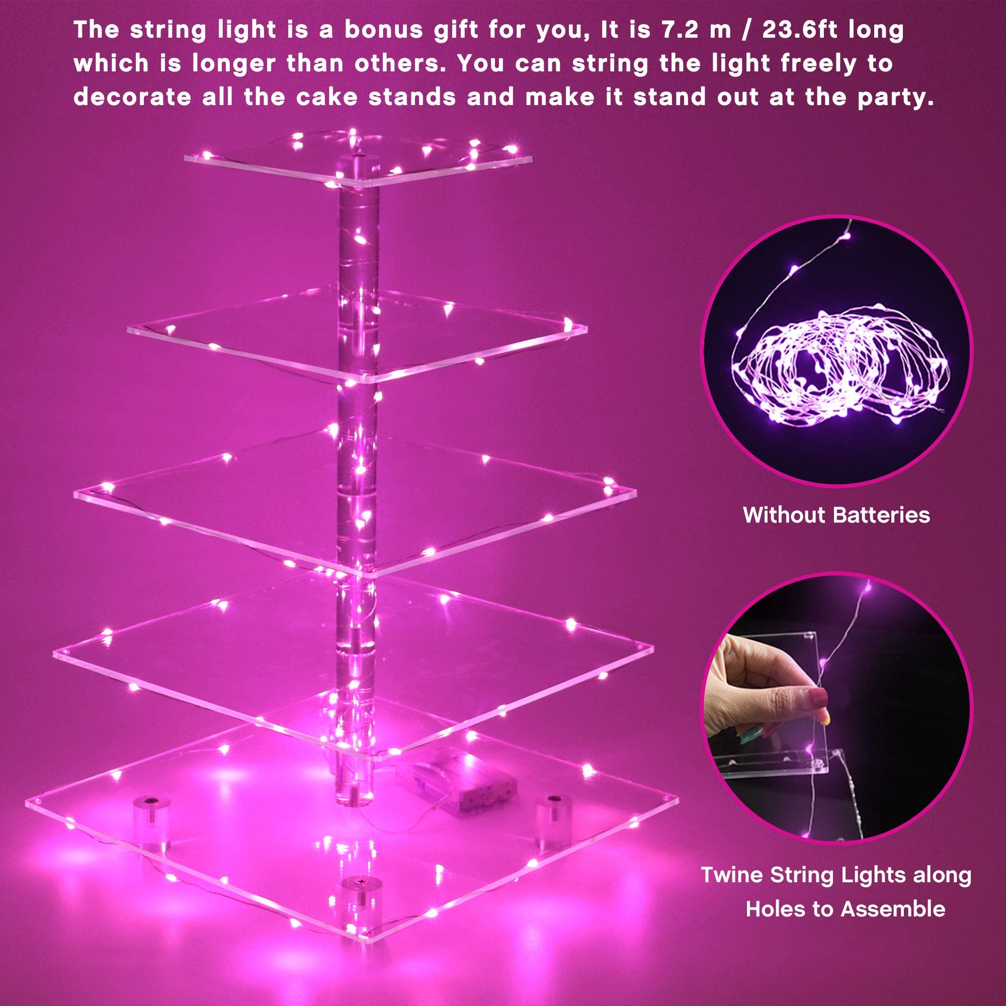 YestBuy 3 Tier Shelf Cupcake Stand (Pink) + 5 Tier Premium Cupcake Holder (Pink)
