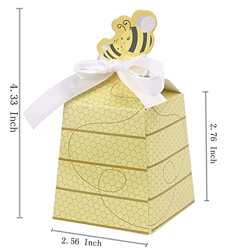 KUPOO 50 PCS Bumble Bee Candy Boxes Beehive Gift Box with Ribbons Baby Favors Candy Boxes for Baby Shower Birthday Decorations