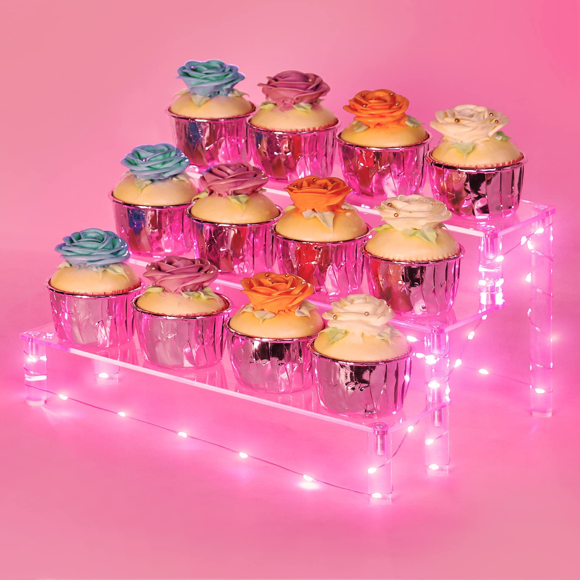 YestBuy 3 Tier Shelf Cupcake Stand (Pink) + 5 Tier Premium Cupcake Holder (Pink)