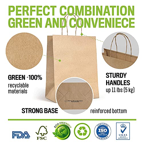 WDC Brown paper bags with handles bulk, 75 craft bags, 25 each (large, medium & small). Plain paper bags great for shopping, gift bag with assorted sizes