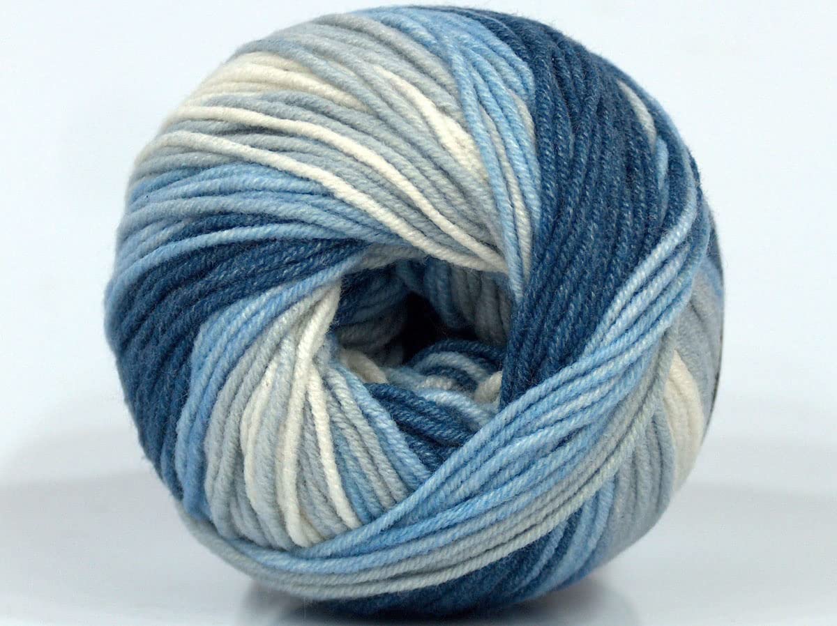Lot of 8 Skeins Ice Yarns Alara Batik (50% Cotton) Yarn Blue Shades Light Grey Light Cream