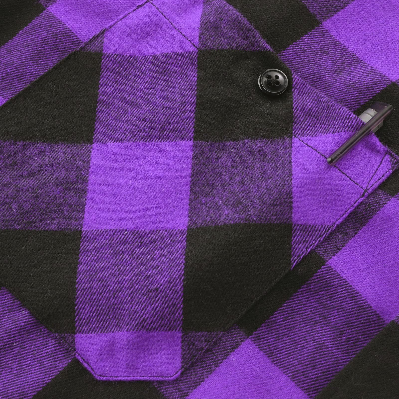 ZITY Men's Flannel Hoodie Shirts Casual Button Down Plaid Shirt Jackets for Men Long Sleeve Stylish Hooded with Pocket Black Purple Medium